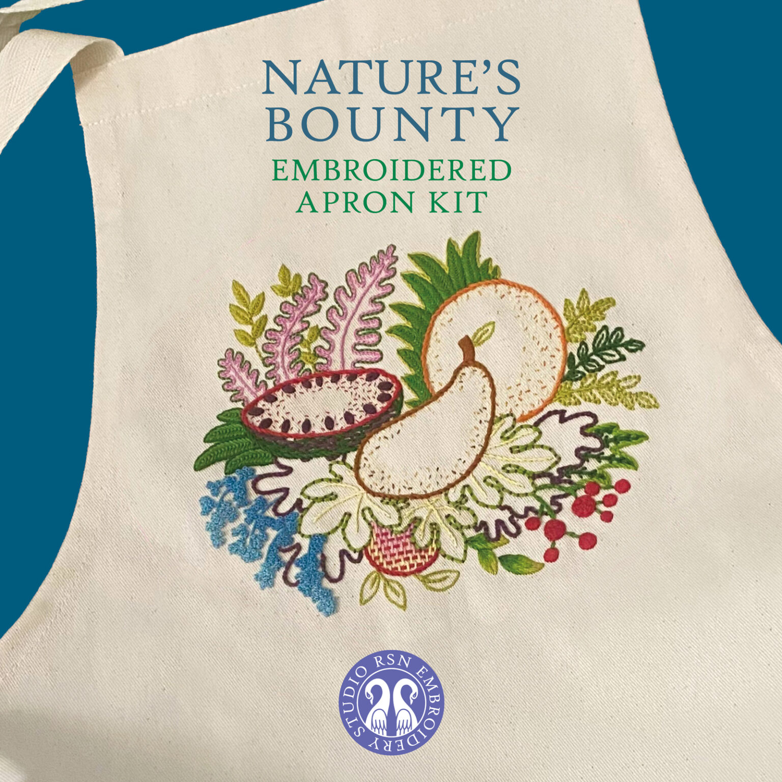 RSN Studio: Nature’s Bounty Embroidered Apron Kit - Royal School of Needlework