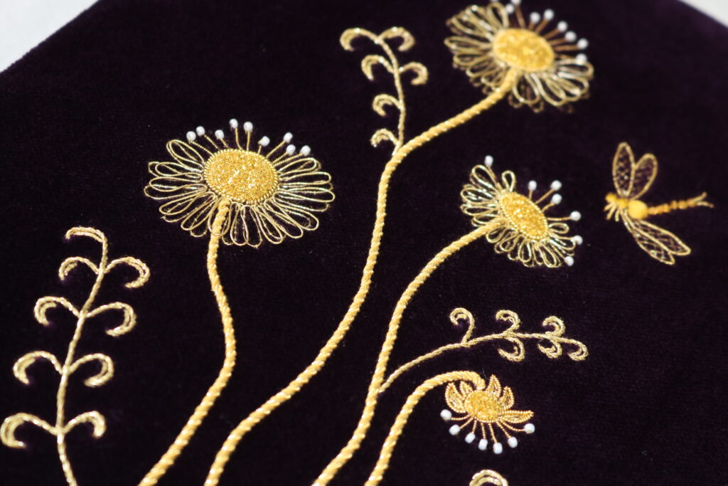 RSN Studio: Pincushion Flower and Dragonfly Goldwork Embroidery Kit - Royal School of Needlework