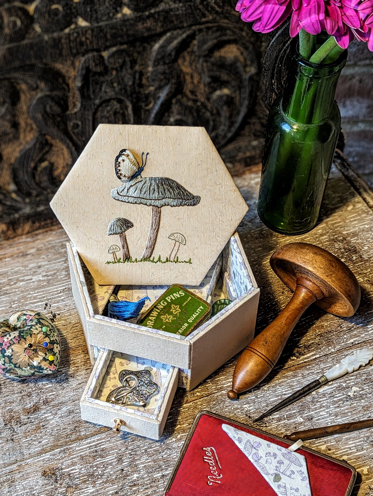 ONL25284 Silk Shaded Mushroom and Stumpwork Butterfly Box NEW - Royal ...